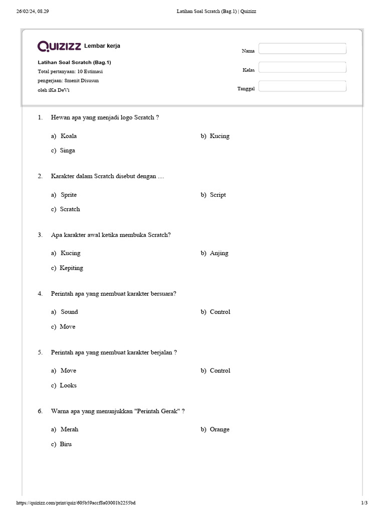 Latihan Soal Scratch Kelas 7-8 | PDF