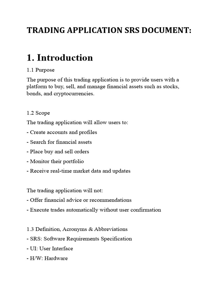Trading Application SRS Document | PDF | Application Software | User Interface