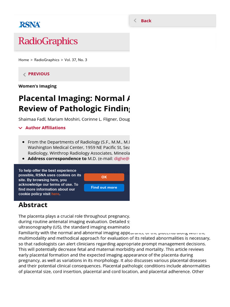 Placental Imaging: Normal Appearance With Review of Pathologic Findings ...