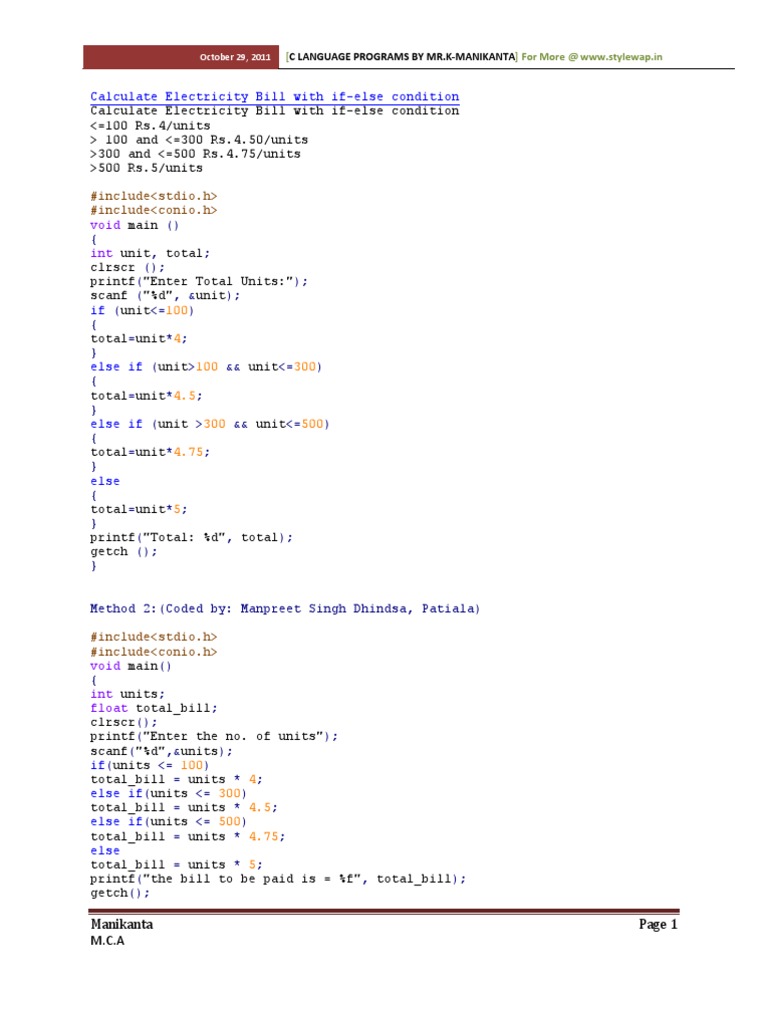 Calculate Electricity Bill With If | PDF | Areas Of Computer Science ...