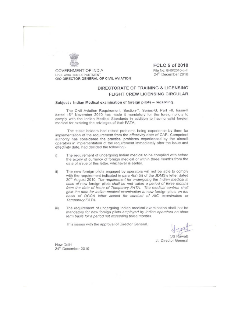 FCL5 - 2010 Examen Medico para Pilotos Foraneos | PDF