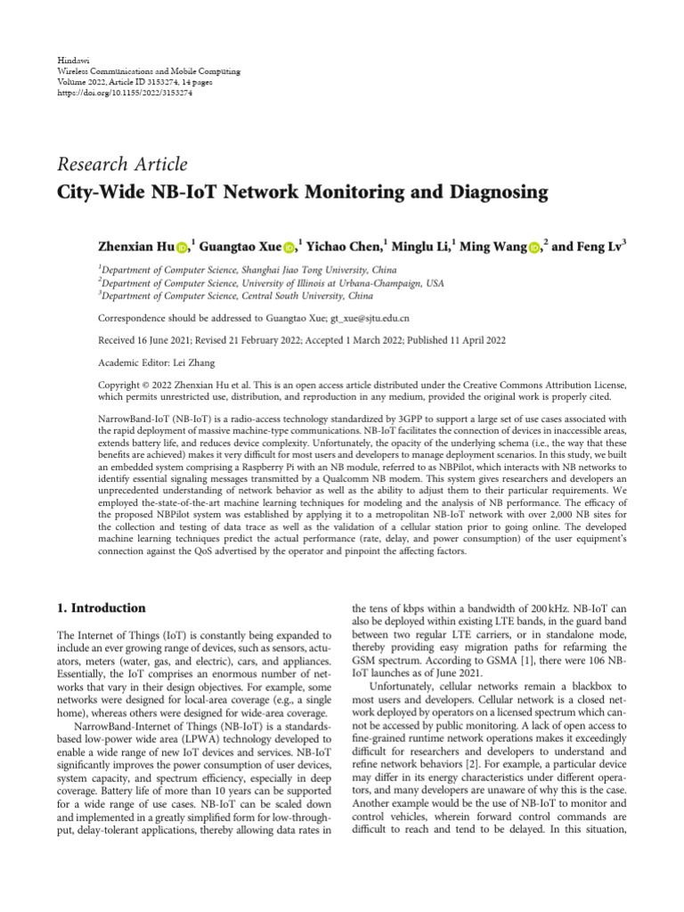 City Wide Nb Iot Network Monitoring And Diagnosing Pdf Computing Electronics