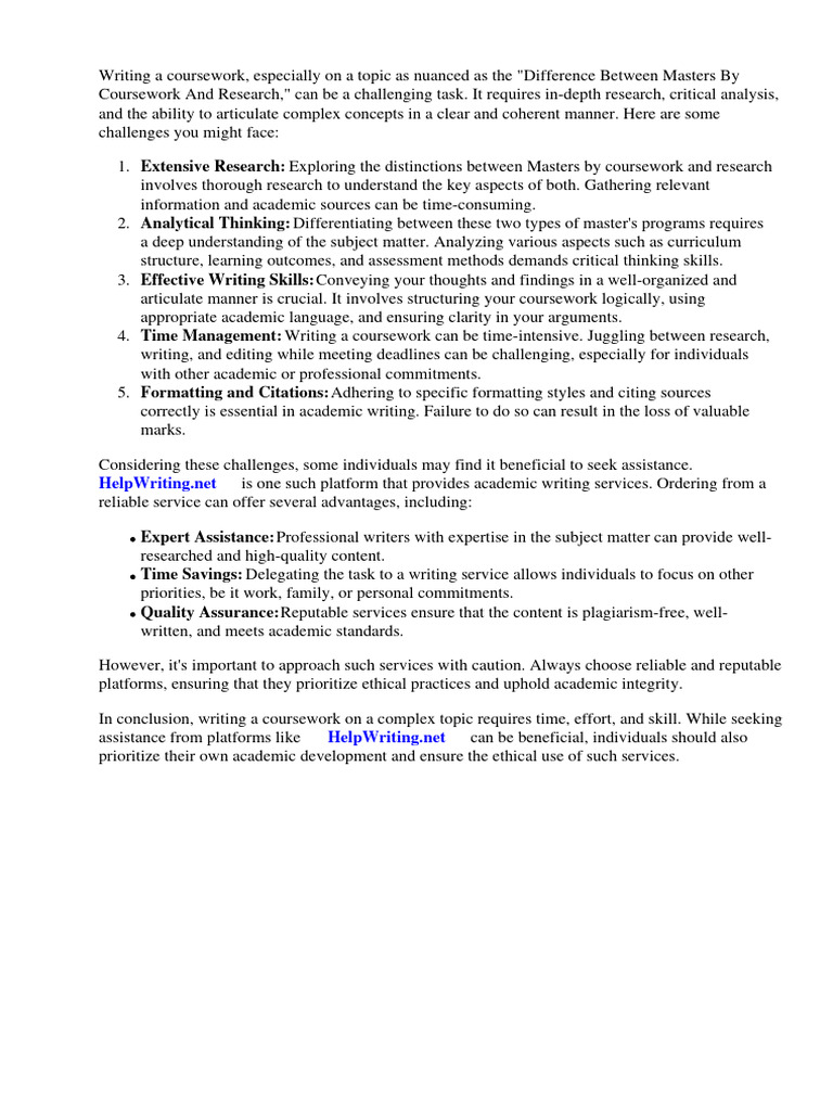 Difference Between Masters by Coursework and Research | PDF ...