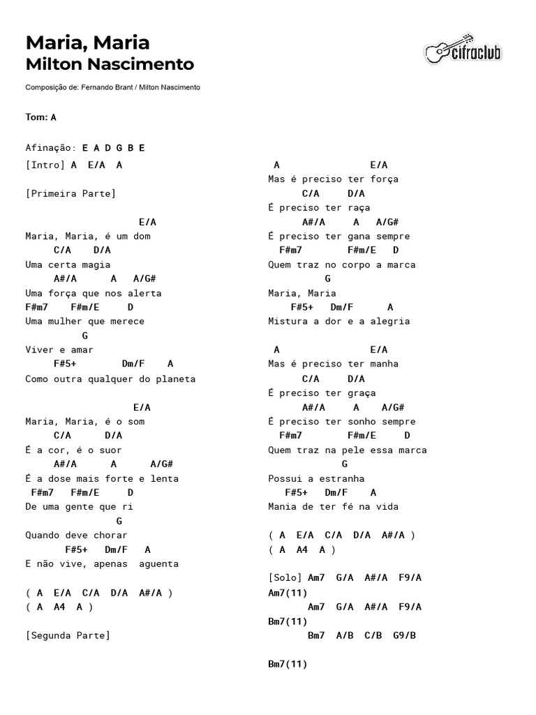 Cifra Club - Milton Nascimento - Maria, Maria A | PDF