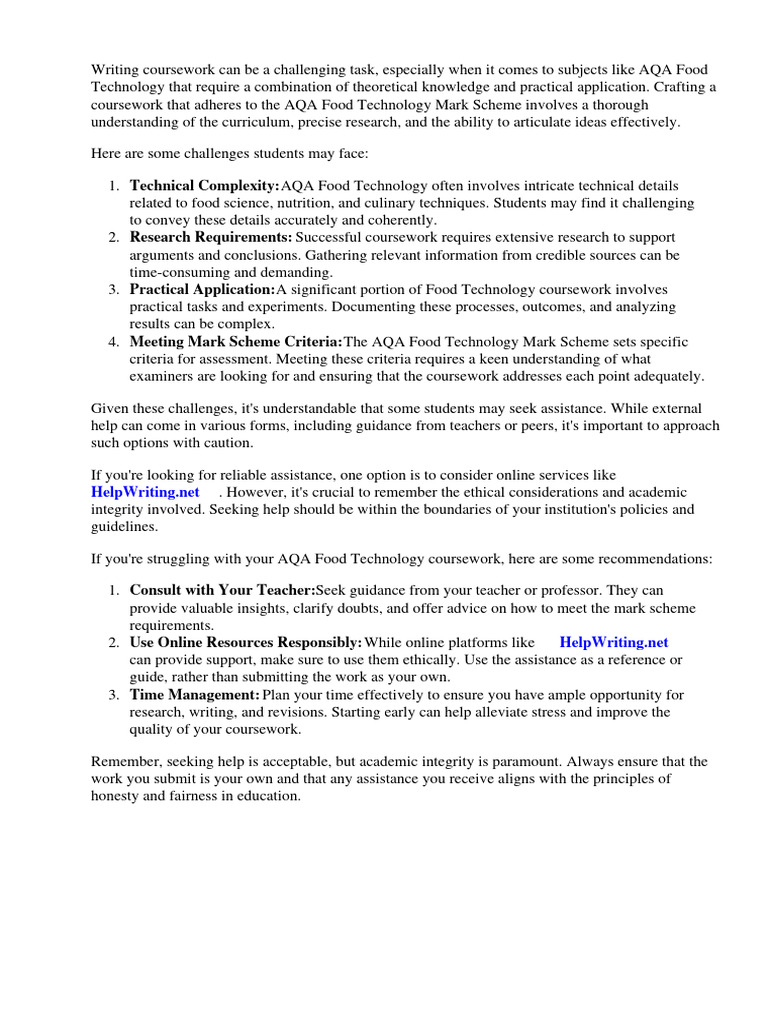 Aqa Food Technology Coursework Mark Scheme | PDF | Vegetables | Nutrition