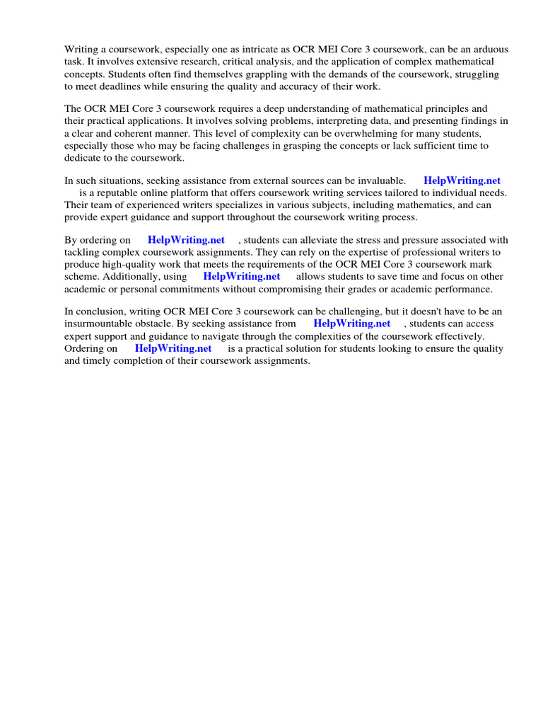 Ocr Mei Core 3 Coursework Mark Scheme | PDF | Mathematics | Gce Advanced Level (United Kingdom)