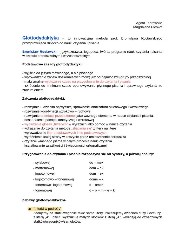 Notatka - A. Tadrowska, M. Pleskot | PDF