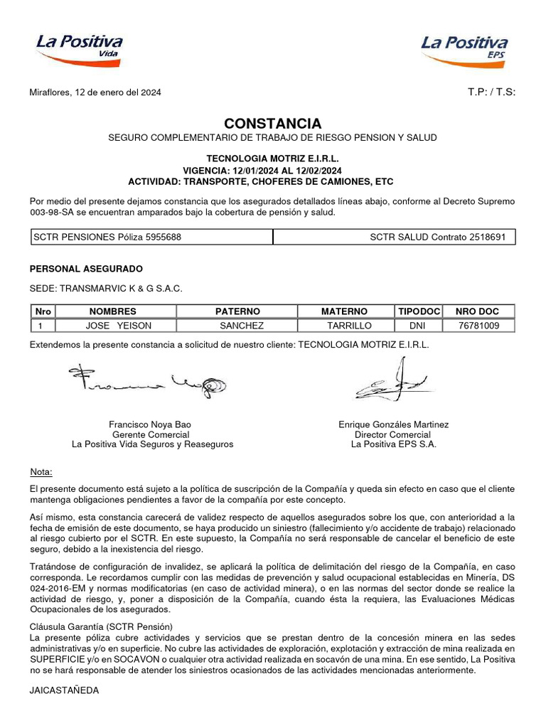 SCTR Yeison-2 | PDF | Póliza de seguros | Seguro