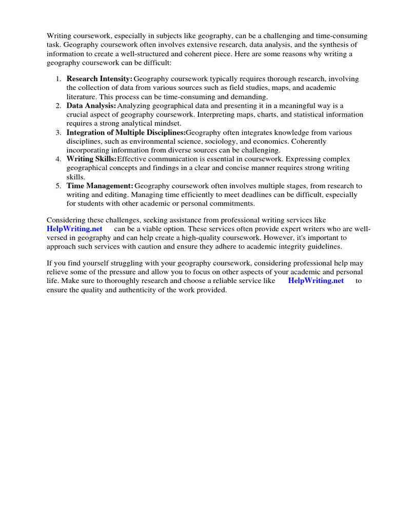 Geography Coursework Sample | PDF
