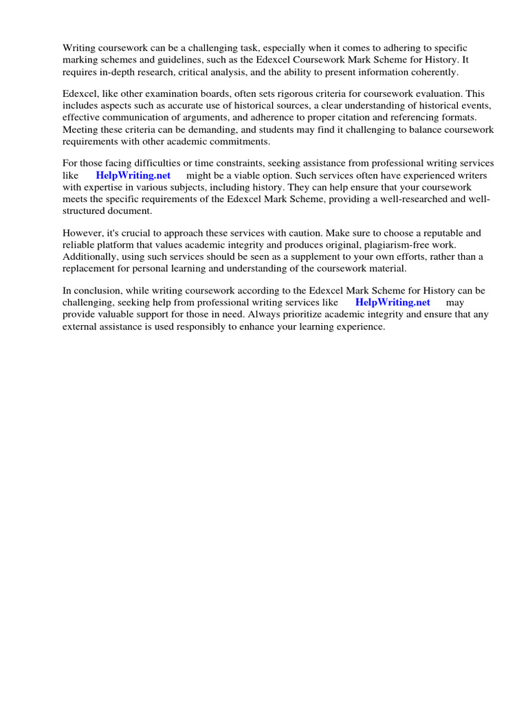 Edexcel Coursework Mark Scheme History | PDF