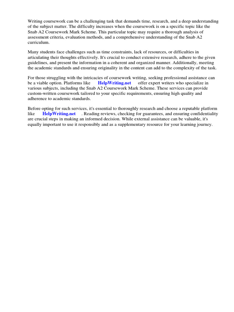 Snab A2 Coursework Mark Scheme | PDF | Gce Advanced Level (United ... Snab A2 Coursework Mark Scheme | PDF | Gce Advanced Level (United ...