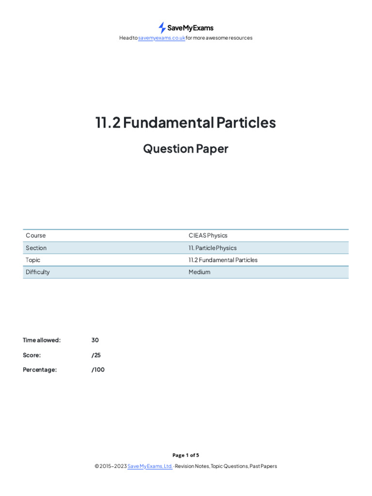 CIE AS Physics: Fundamental Particles Exam | PDF | Quark | Particle Physics