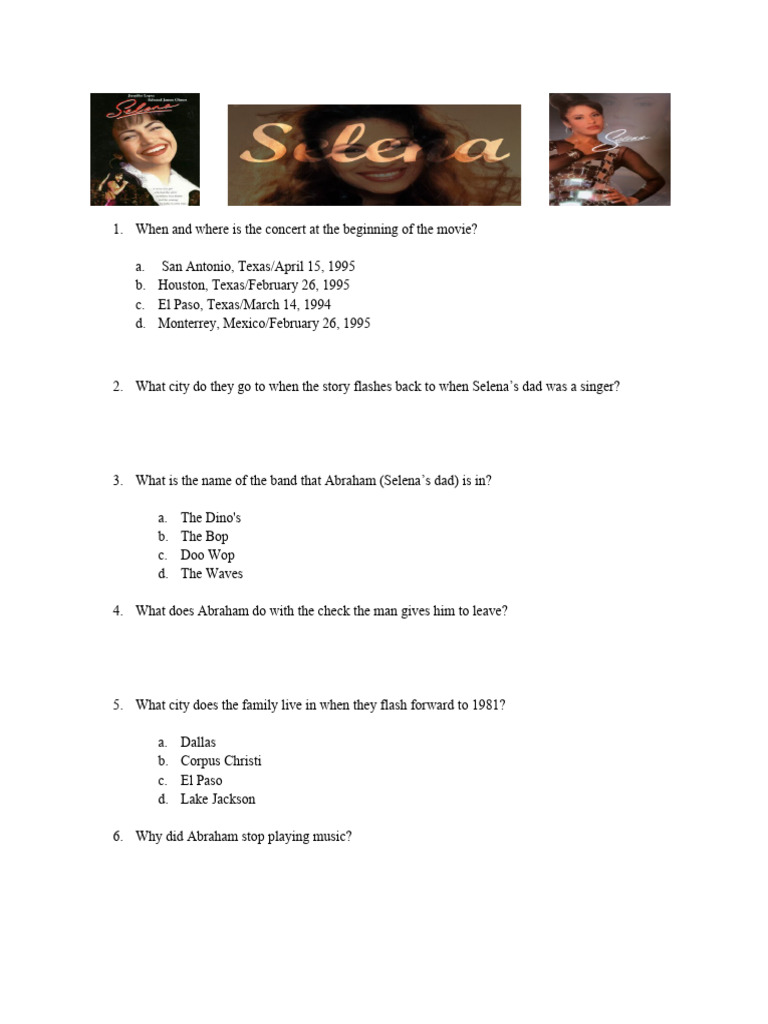 Selena Movie Study Guide Answers | PDF