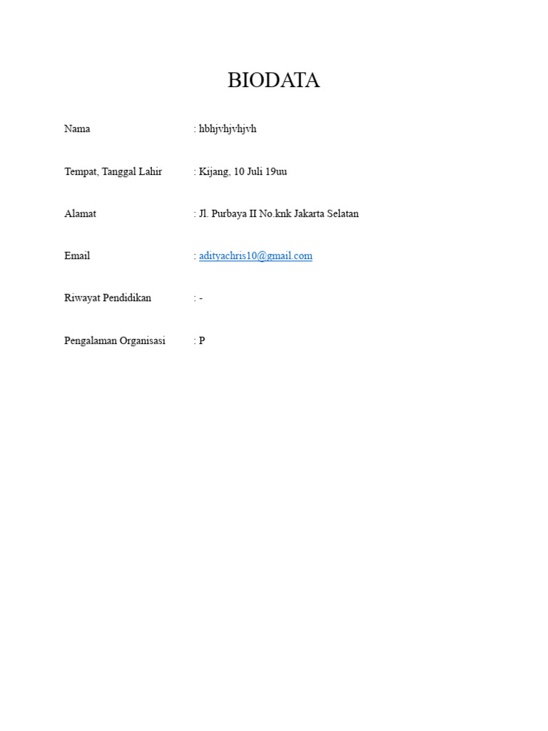 BIODATA Chris Aditya Siahaan | PDF