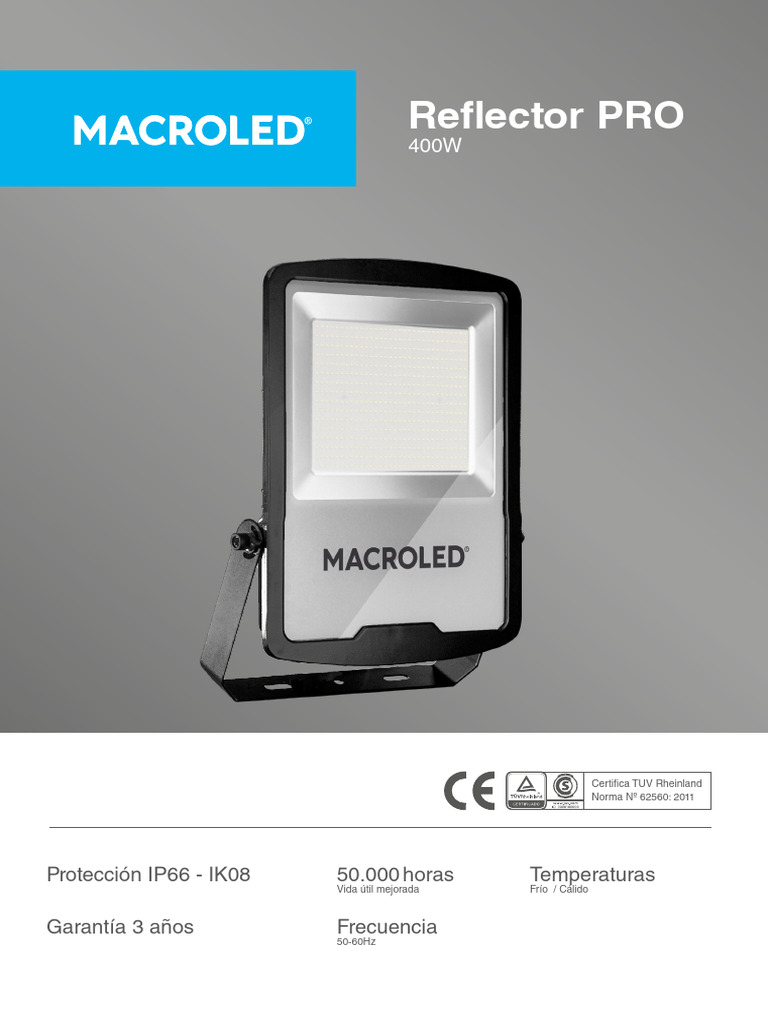 FICHA 02 - MACROLED - Reflector PRO de 400W - Ficha Tecnica - V4 | PDF ...