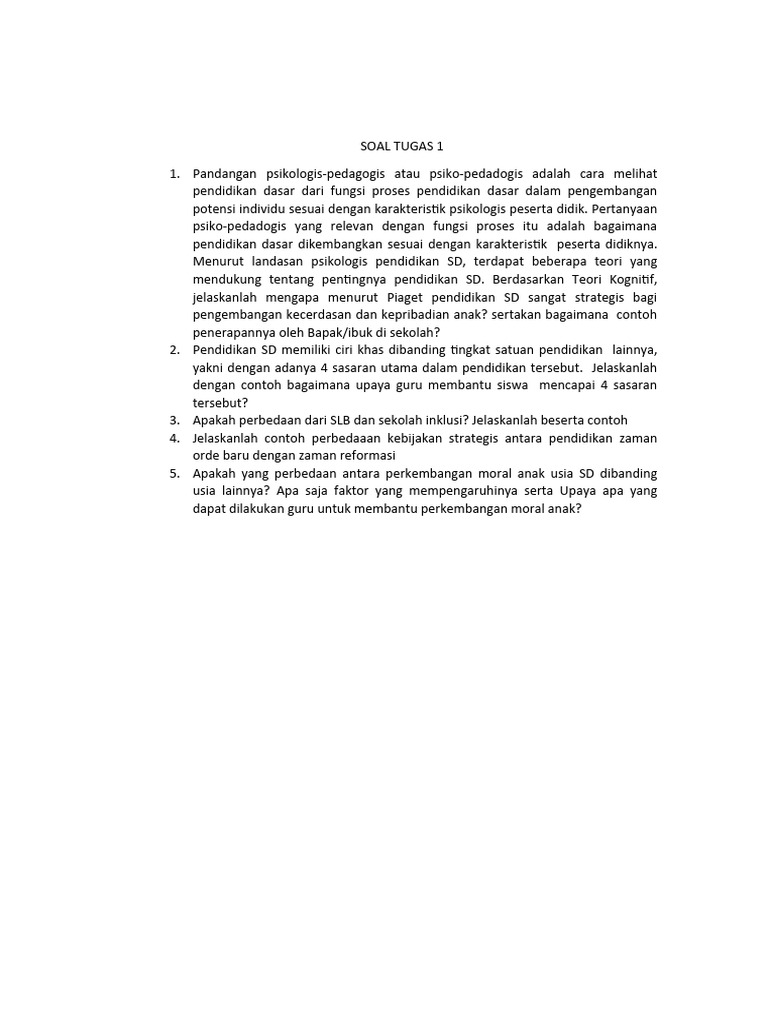 Soal Tugas 1 Perspektif Pendidikan Di SD | PDF