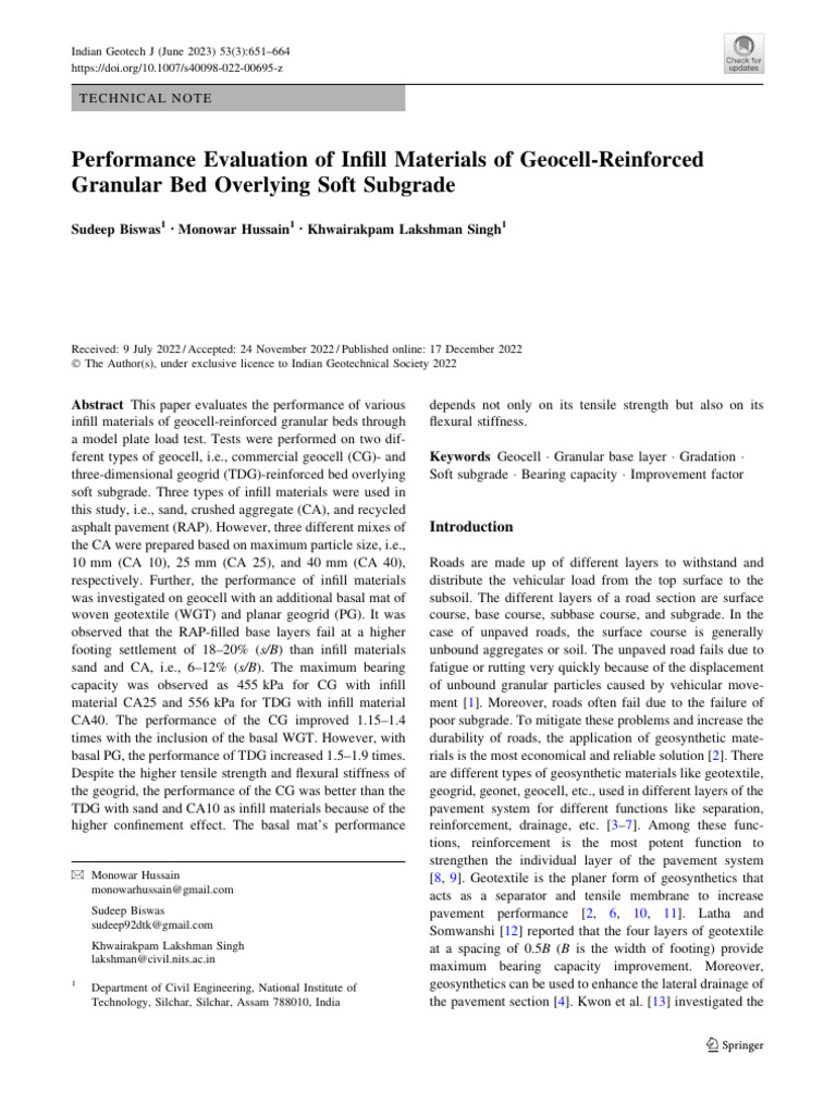 2023, Biswas, Performance Evaluation of Infill Materials of Geocell ...