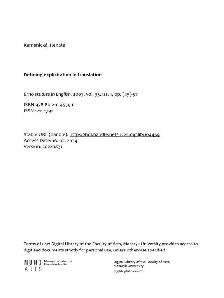 Defining Explicitation in Translation | PDF | Translations | Hypothesis