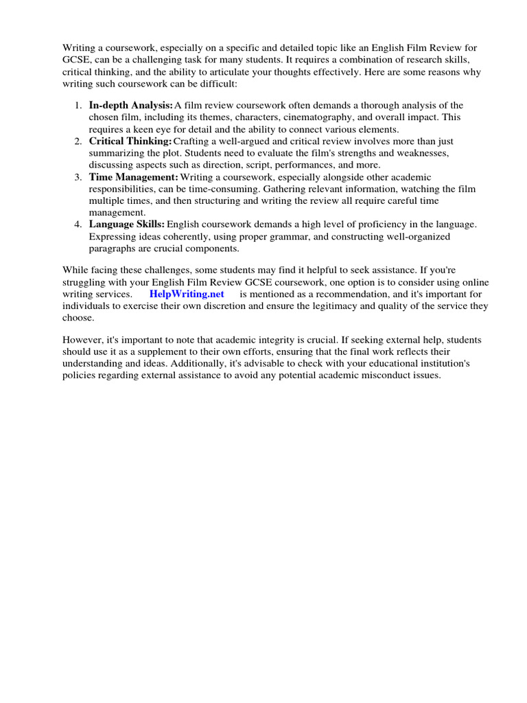 English Film Review Gcse Coursework | PDF | Thought | Critical Thinking