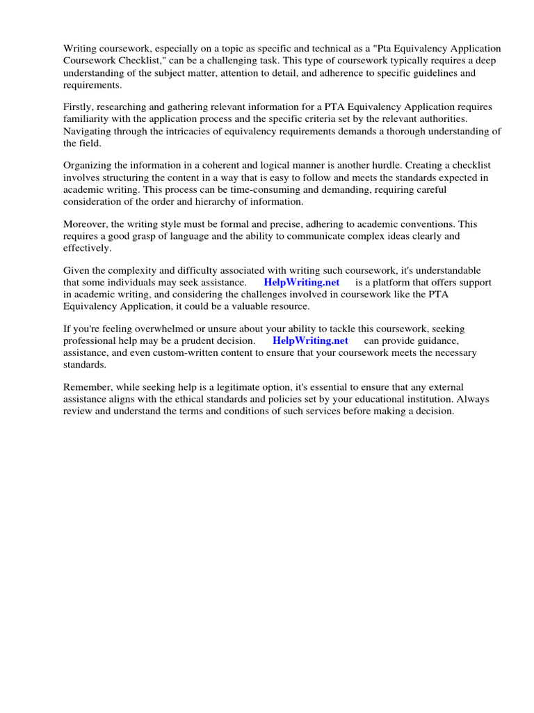 Pta Equivalency Application Coursework Checklist | PDF | Essays ...