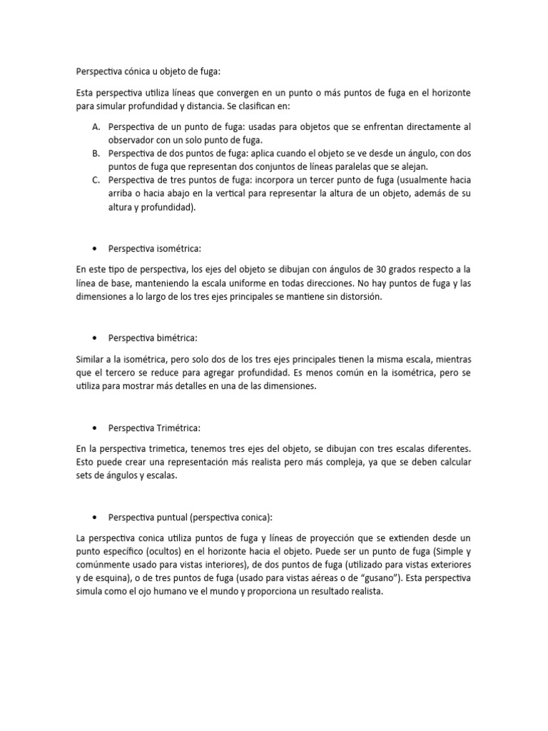 Tipos de Perspectivas en Dibujo Técnico | PDF | Perspectiva (Gráfica) | Dibujo técnico