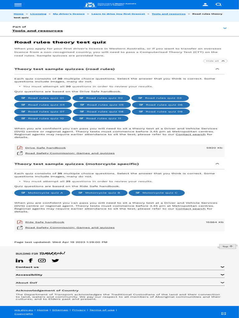 Road Rules Theory Test Quiz | PDF | Driver's License | Quiz