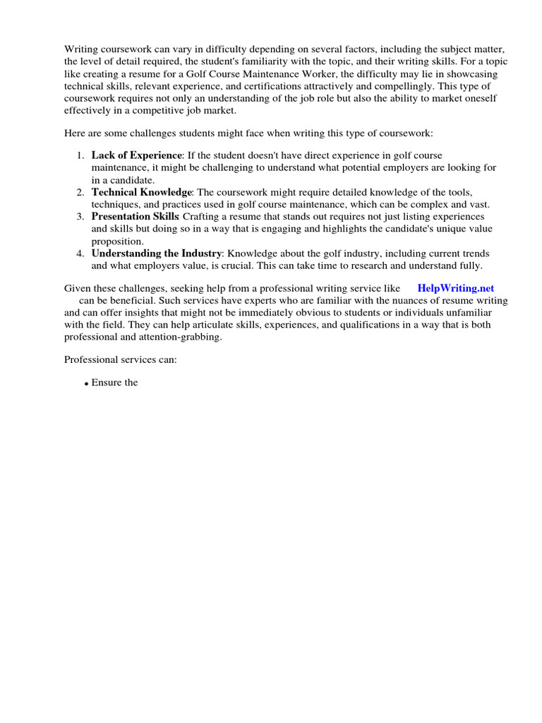 Golf Course Maintenance Worker Resume | PDF | Sales | Retail