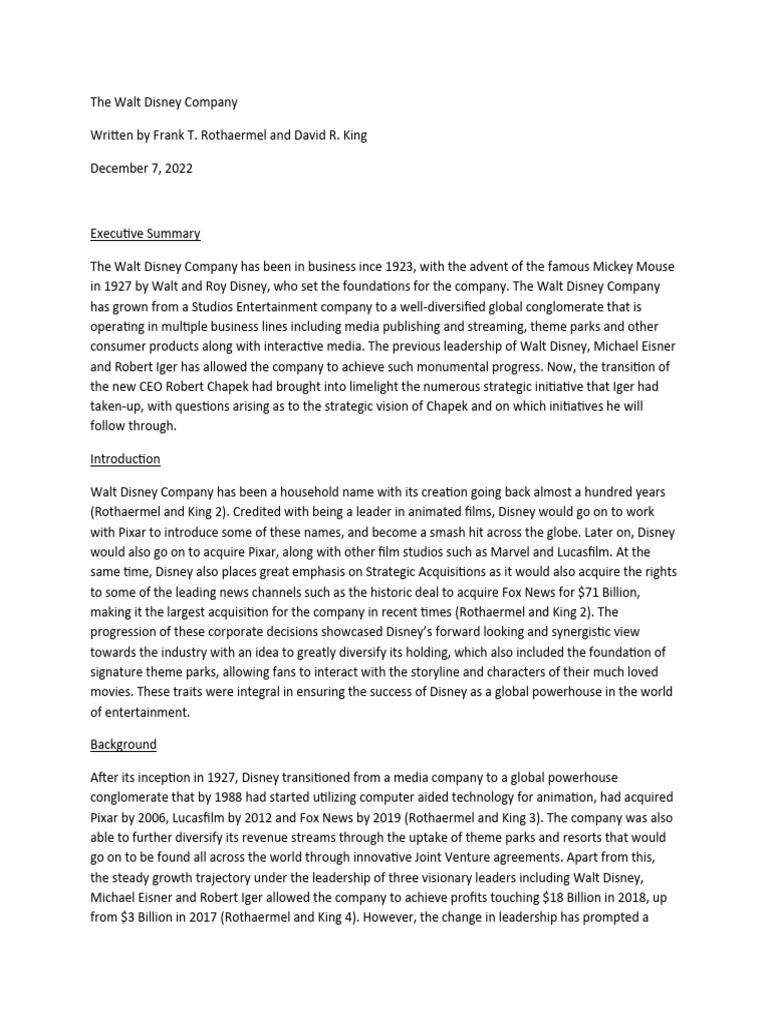 Walt Disney Company: A Historical Overview | PDF