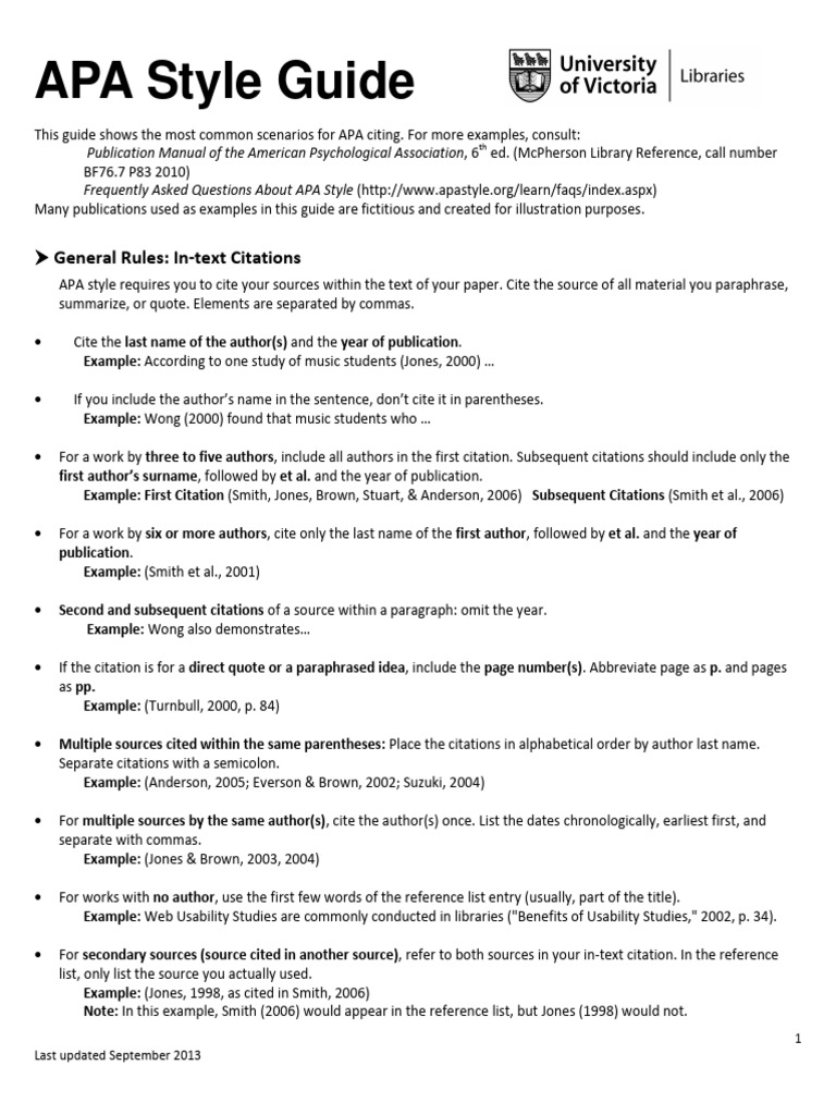 UVic APA Style Guide Overview | PDF | Social Science | Foreign Language ...