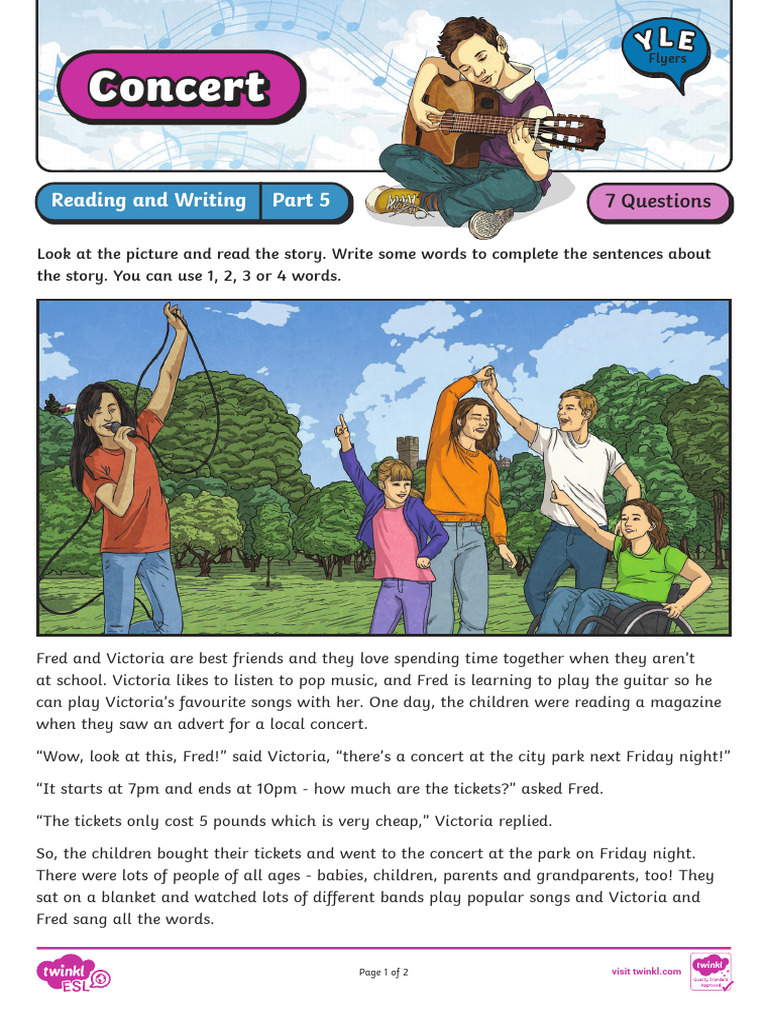 Flyers Reading and Writing Part 5 Practice Concert Kids A2 - Ver - 2 | PDF