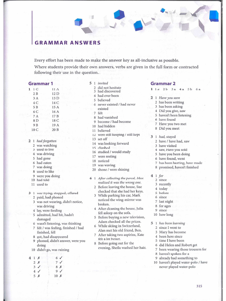 KEYS - Grammar 1-4 | PDF