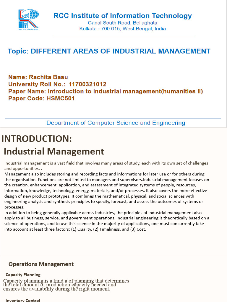 Different Areas of Industrial Management | PDF | Information | Product ...