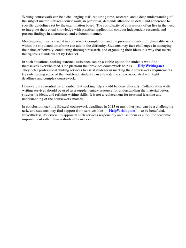 Edexcel Coursework Deadlines 2013 | PDF