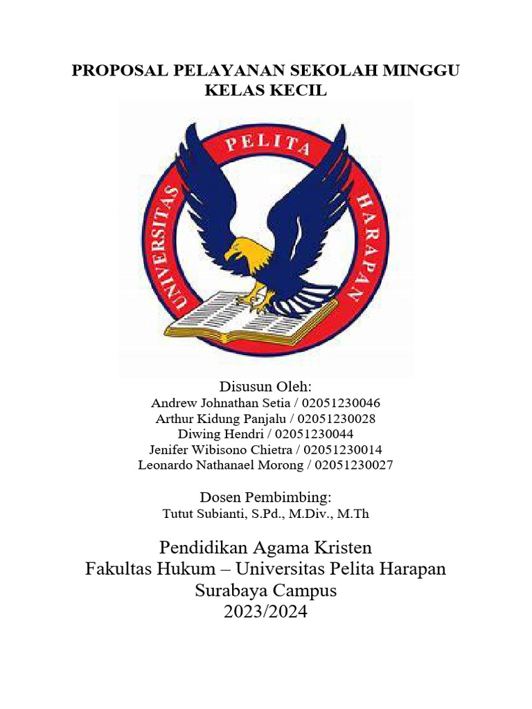 Proposal Pelayanan Sekolah Minggu Kelas Kecil UPH Surabaya Campus | PDF