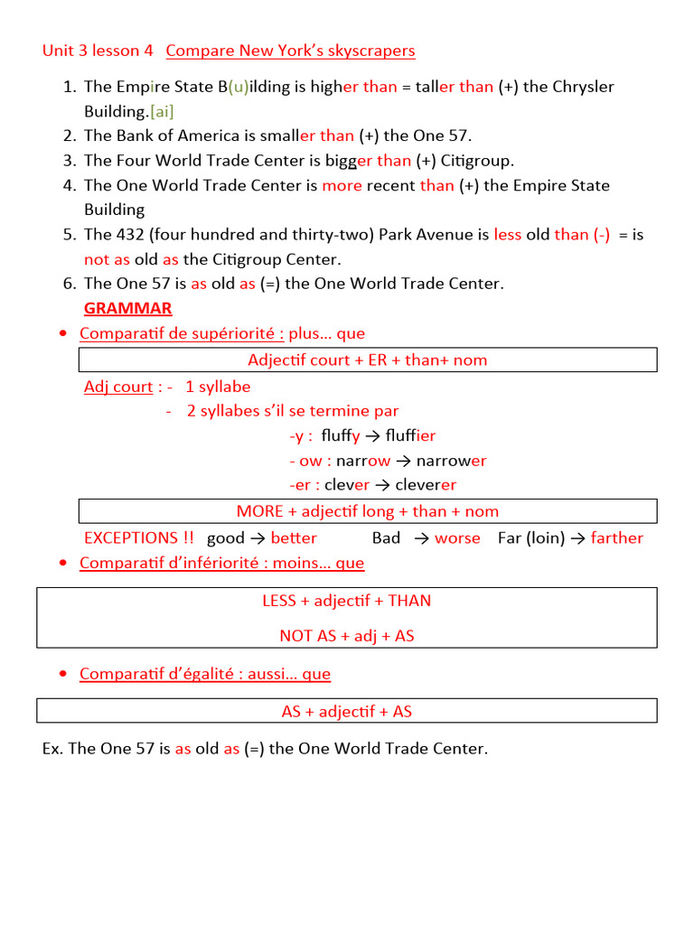 Unit 3 Lesson 4 Comparisons New York' S Skyscrapers | PDF | Teaching ...