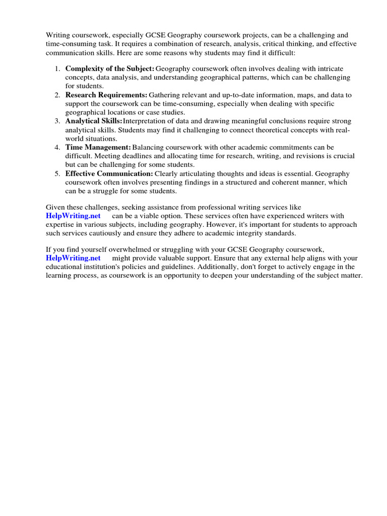 Gcse Geography Coursework Projects | PDF | Thought | Geography