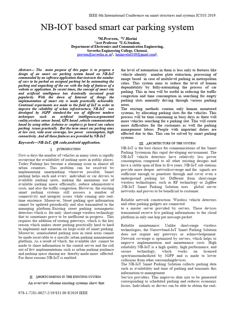 NB-IOT Based Smart Car Parking System | PDF | Parking | Mobile App