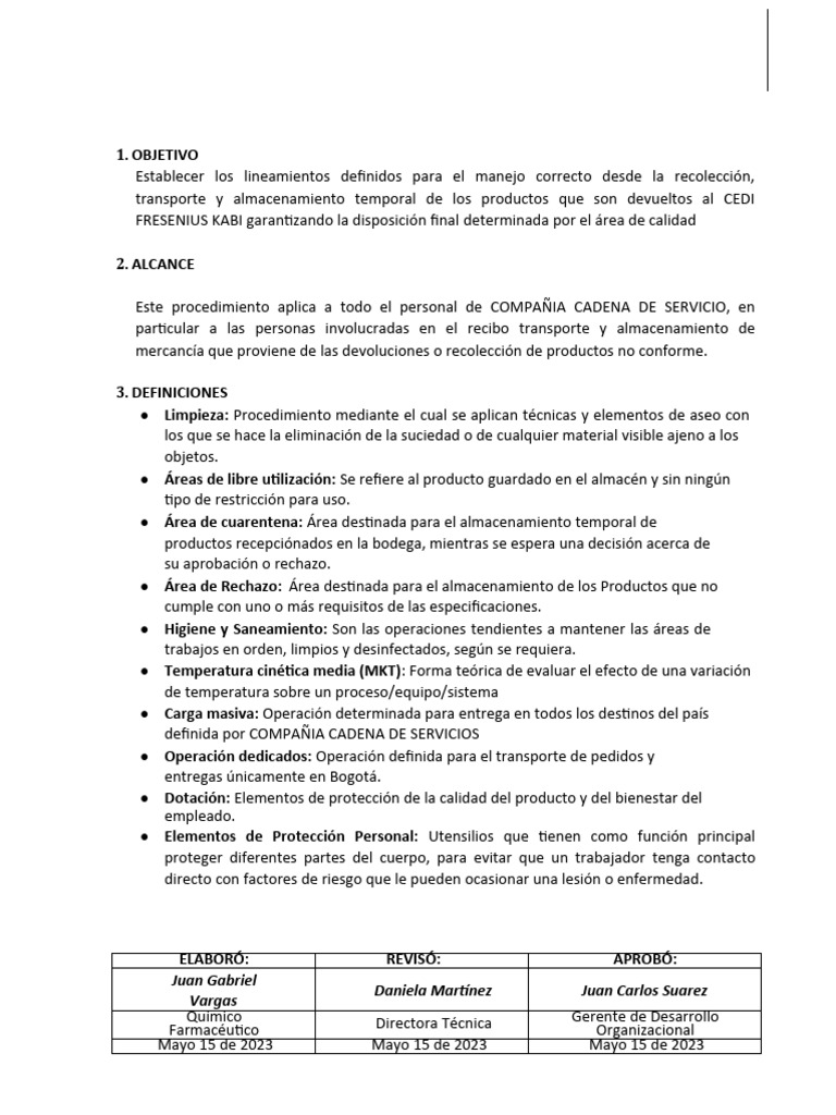 Proc-Alm-008 Recoleccion y Gestion Dedevoluciones y Rechazos 19-09-2023 | PDF | Logística ...