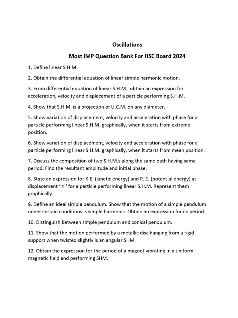 Oscillations Most IMP Q. HSC Board 2024 | PDF