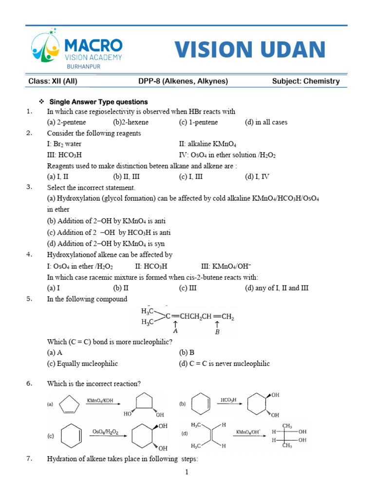 DPP 8 | PDF | Alkene | Molecules