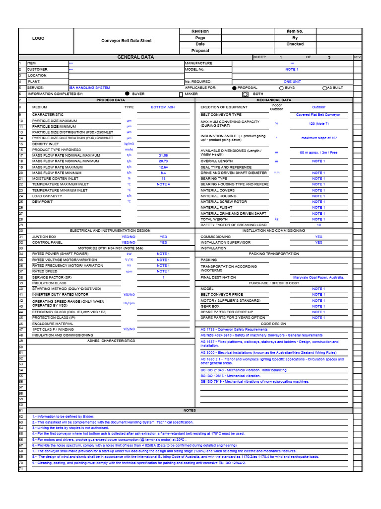 Belt Conveyor. Technical Data Sheet | PDF | Electric Motor | Belt ...