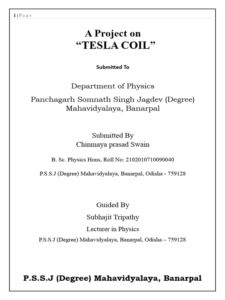 Tesla Coil Assignment Pdf Inductor Transformer