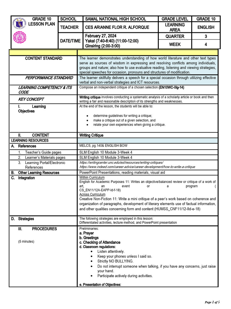 Performance Standard Learning Competency & Its Code Key Concept | PDF ...