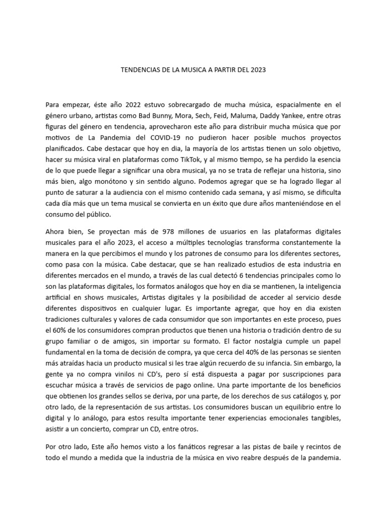 Analisis de La Musica para El 2023 | PDF | Industria de la música