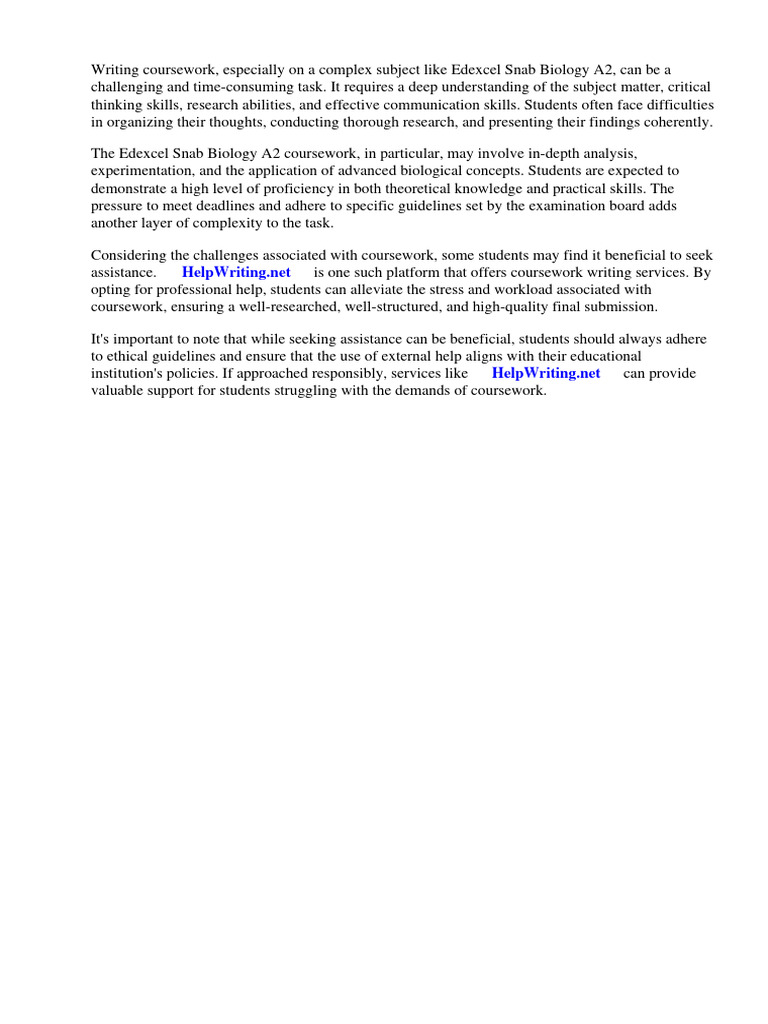 Edexcel Snab Biology A2 Coursework | PDF | Gce Advanced Level (United ...