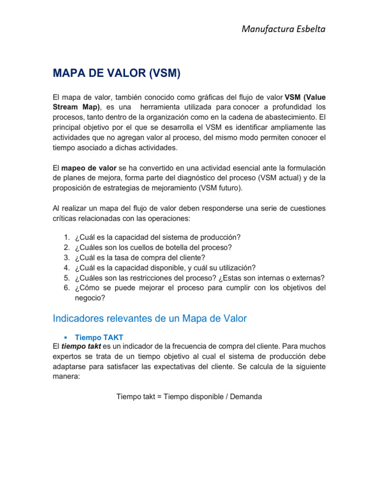 Mapa de Valor. (VSM) | Descargar gratis PDF | Lean Manufacturing | Inventario