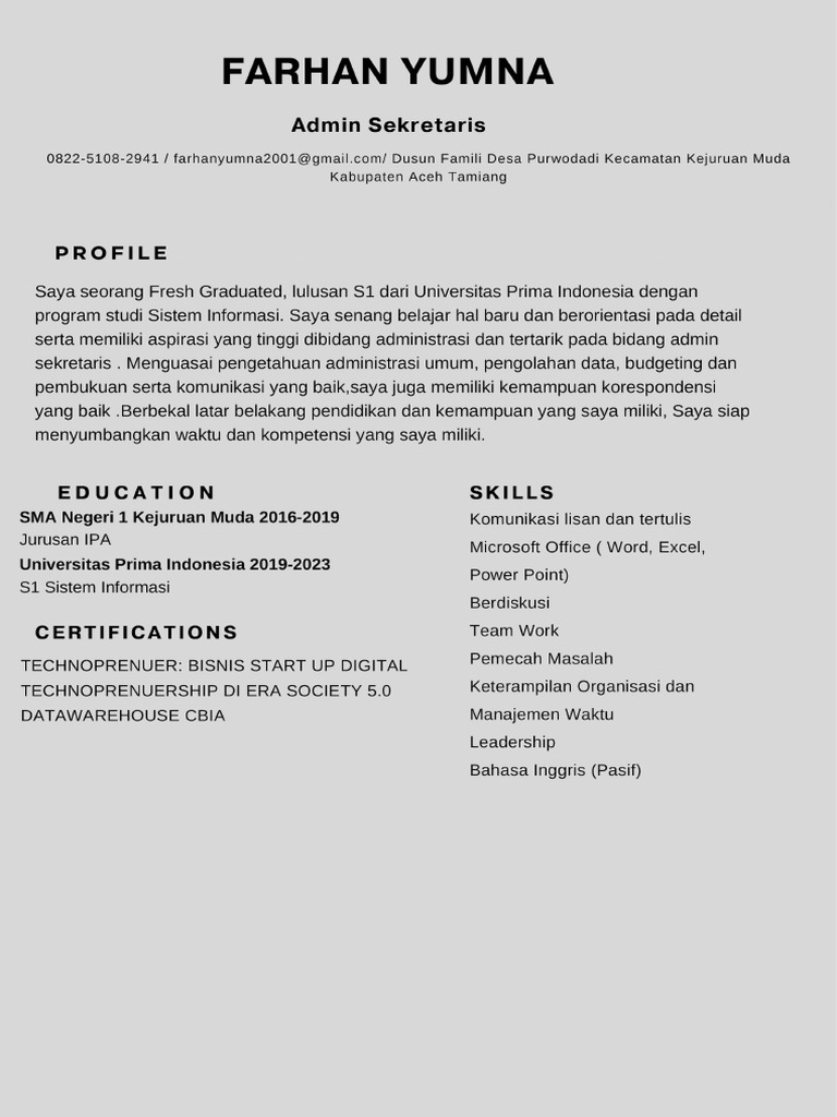 CV Farhan Yumna PDF | PDF