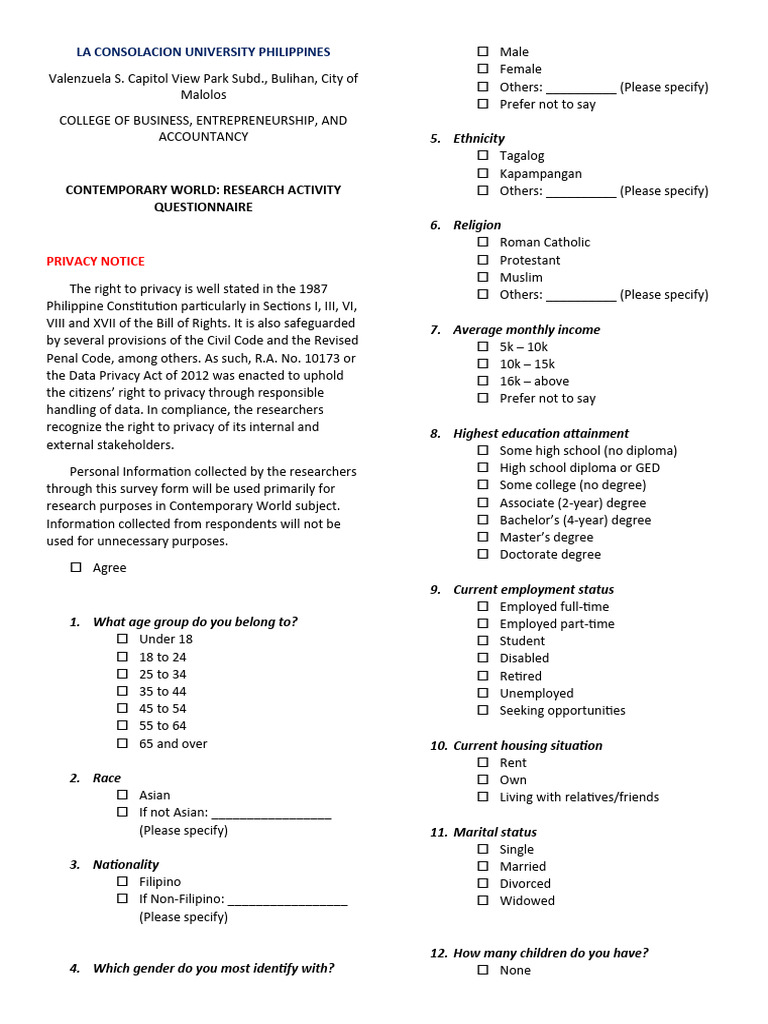 Survey Form Template | PDF | Justice | Crime & Violence