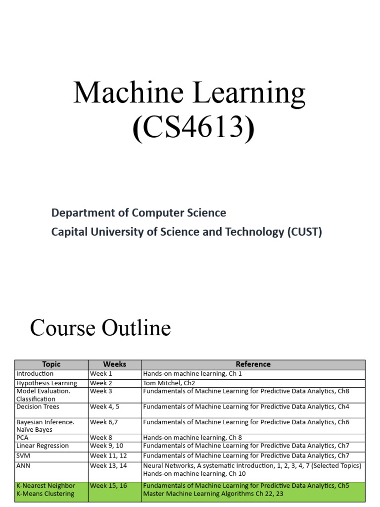 Machine Learning Course Outline | PDF | Machine Learning | Cluster Analysis