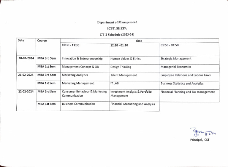 MBA 2023-24 CT-2 Schedule | PDF | Business